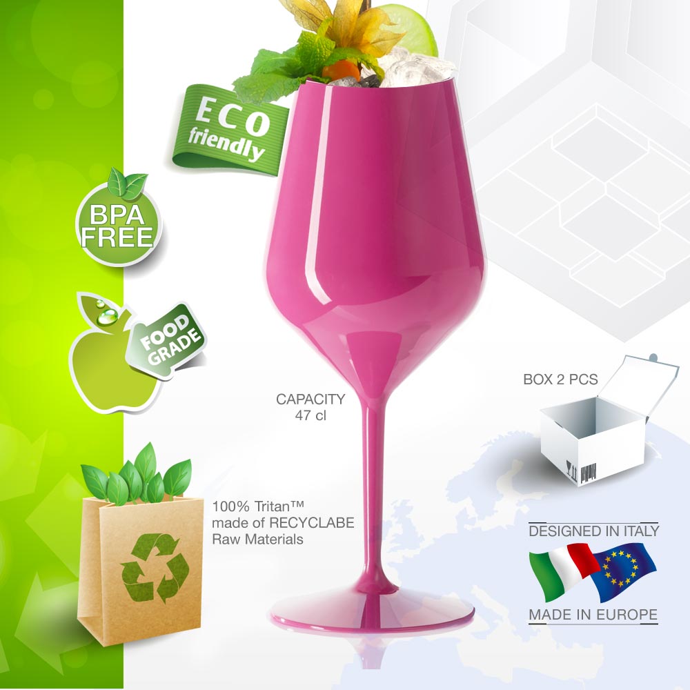 Wine glass reusable pink plastic 47 cl. Set 2 pcs. - www.doimoflair.com